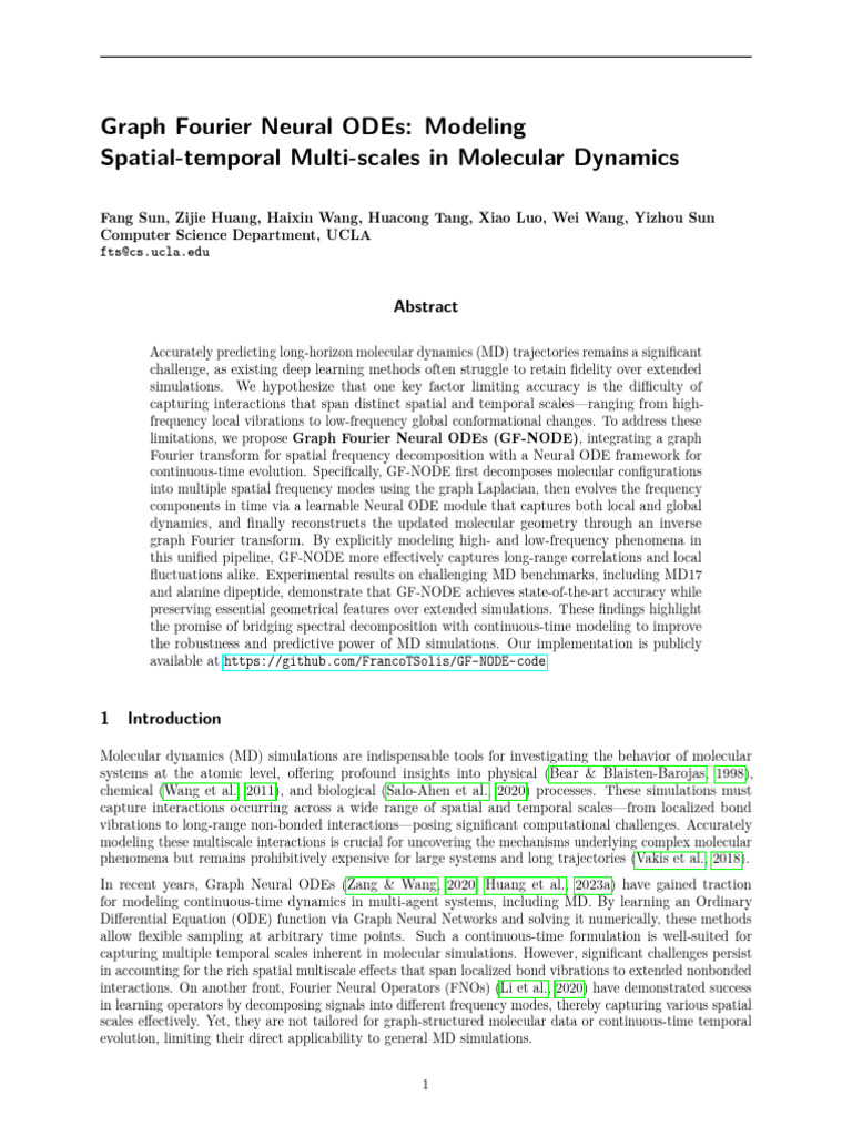 Graph Fourier Neural Odes Modeling Spatial Temporal Multi Scales In Molecular Dynamics Pdf