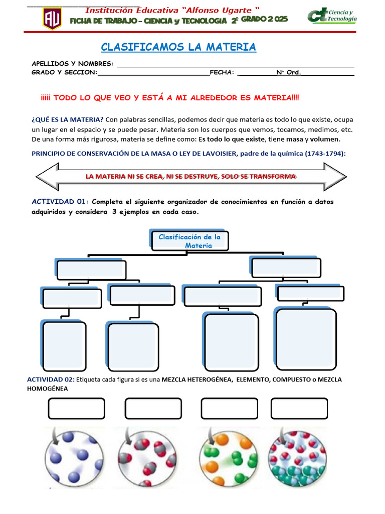 Ficha de Aplicacion Clasificacion de La Materia | PDF | Importar | Mezcla
