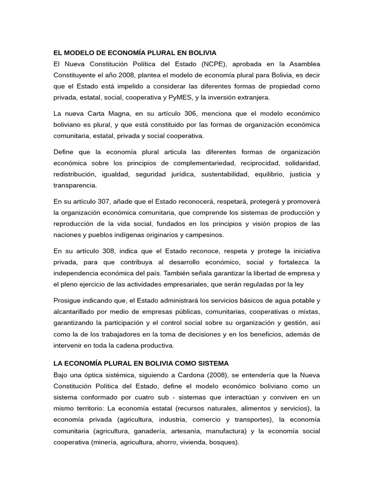 Economía Plural en Bolivia: Un Modelo Integral | PDF | Business ...