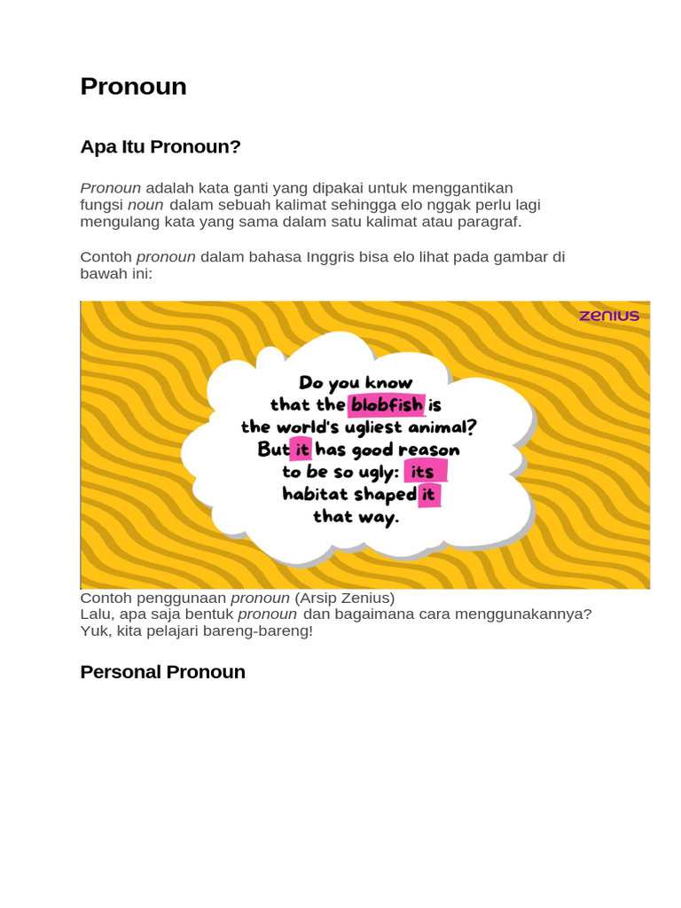 Memahami Jenis-Jenis Pronoun dalam Bahasa Inggris | PDF