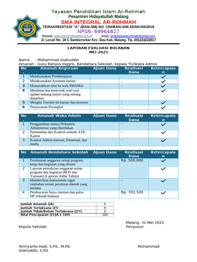 Format Laporan Bulanan 2025 | PDF