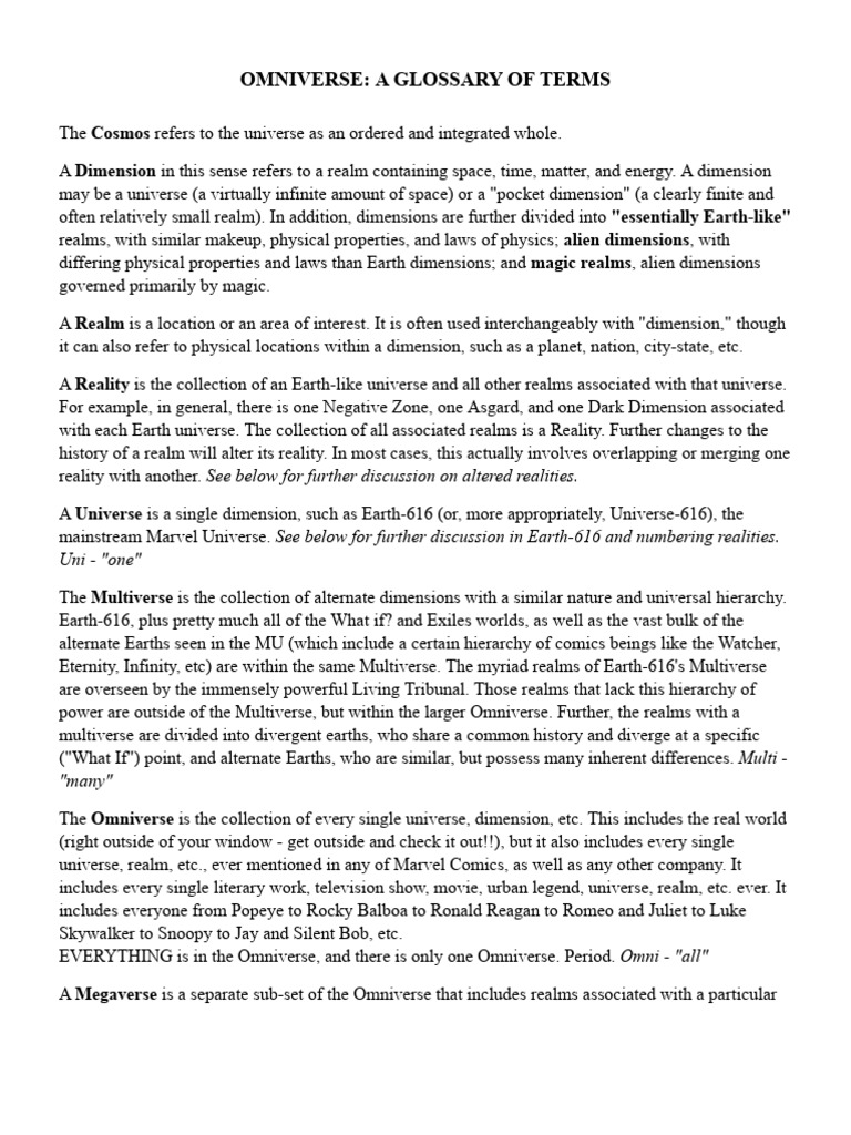 Omniverse Glossary of Terms Explained | PDF | Marvel Comics | Marvel ...