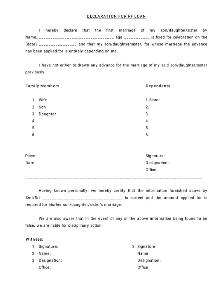Declaration For PF Loan | PDF