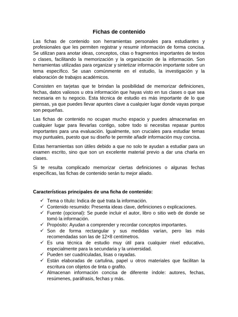 Fichas de Contenido | PDF