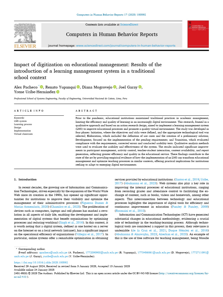 Impact of Digitization On Educational Management - Results of The Introduction of A Learning ...