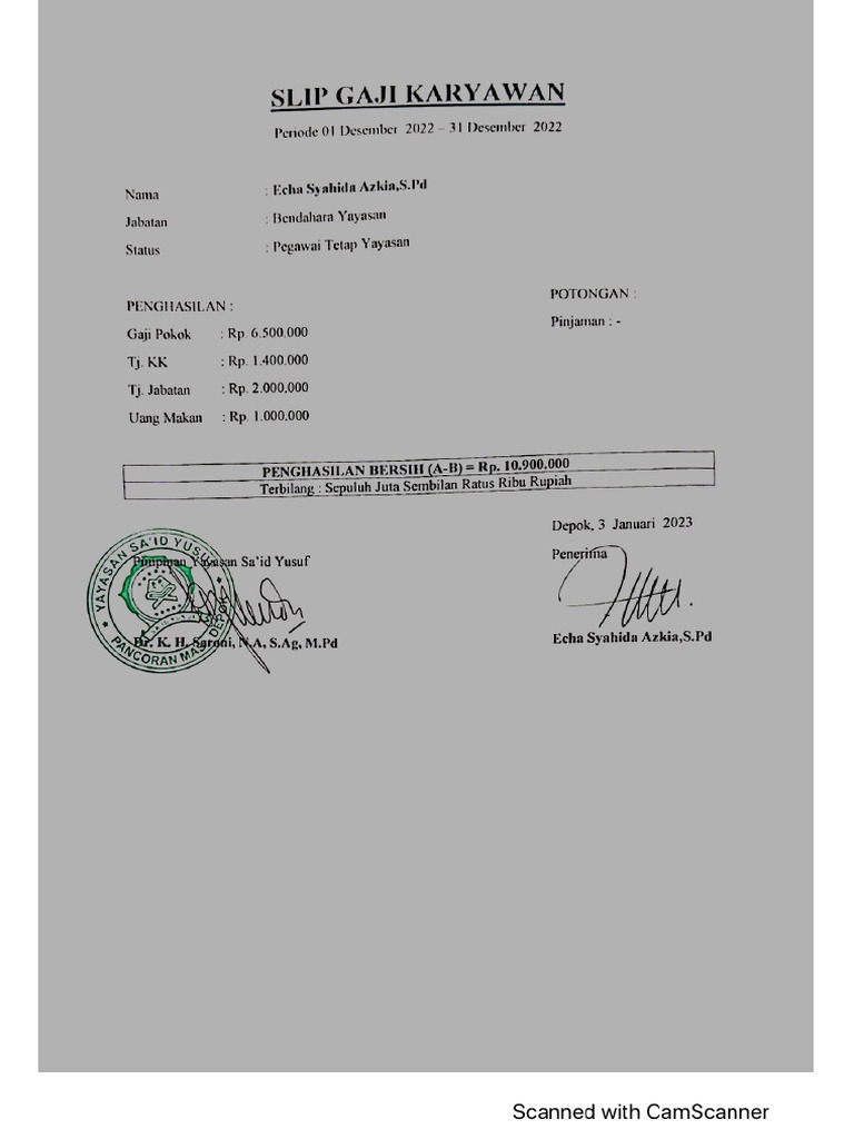 Slip Gaji Desember Echa | PDF
