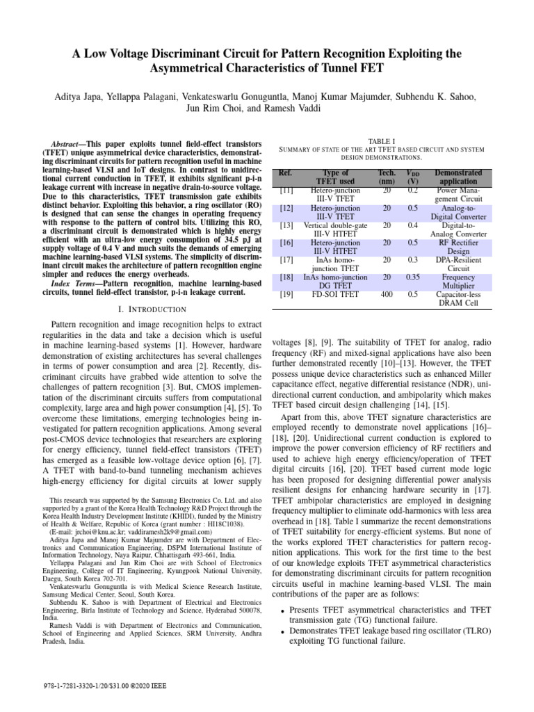 A Low Voltage Discriminant Circuit For Pattern Recognition Exploiting The Asymmetrical ...