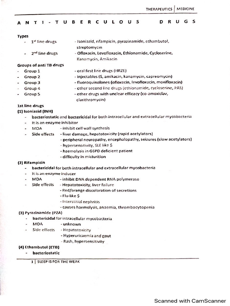 Anti TB Drugs Notes | PDF
