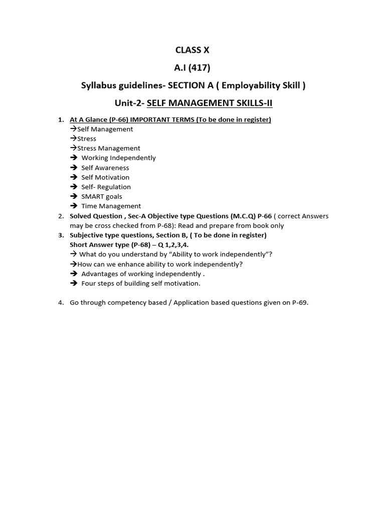 CLASS X D Syllabus Guidelines Self Management Skills. 2025docx | PDF