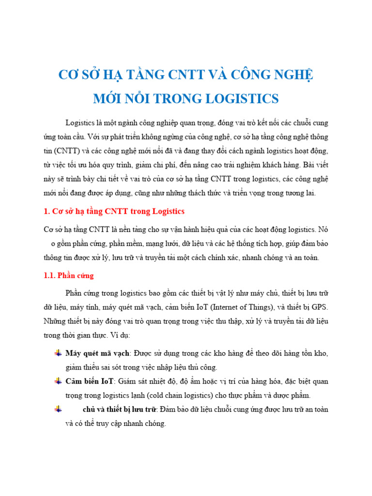 E Learning 1 - Cơ Sở Hạ Tầng CNTT Và Công Nghệ Mới Nổi Trong Logistics | PDF