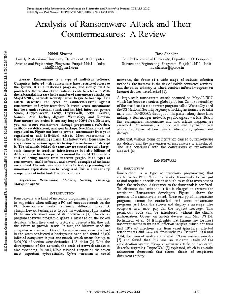 IEEE - Analysis of Ransomware Attack and Their Countermeasures A Review ...