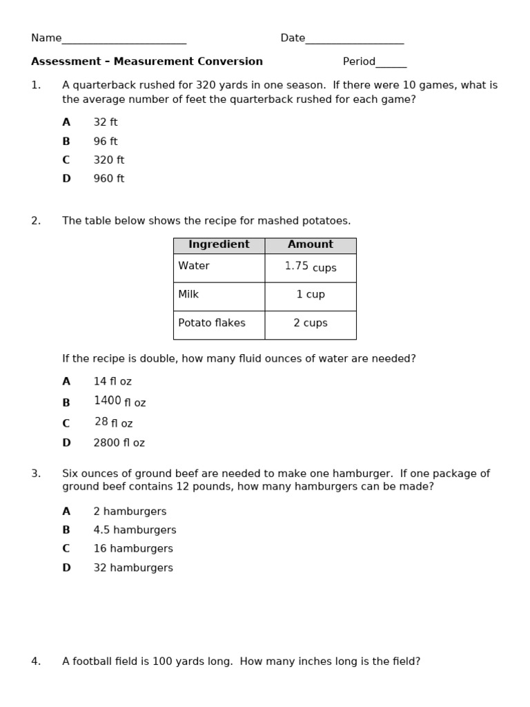SCRIBD UPLOAD - MeasurementConversionAssessment | PDF | Ounce | Units ...