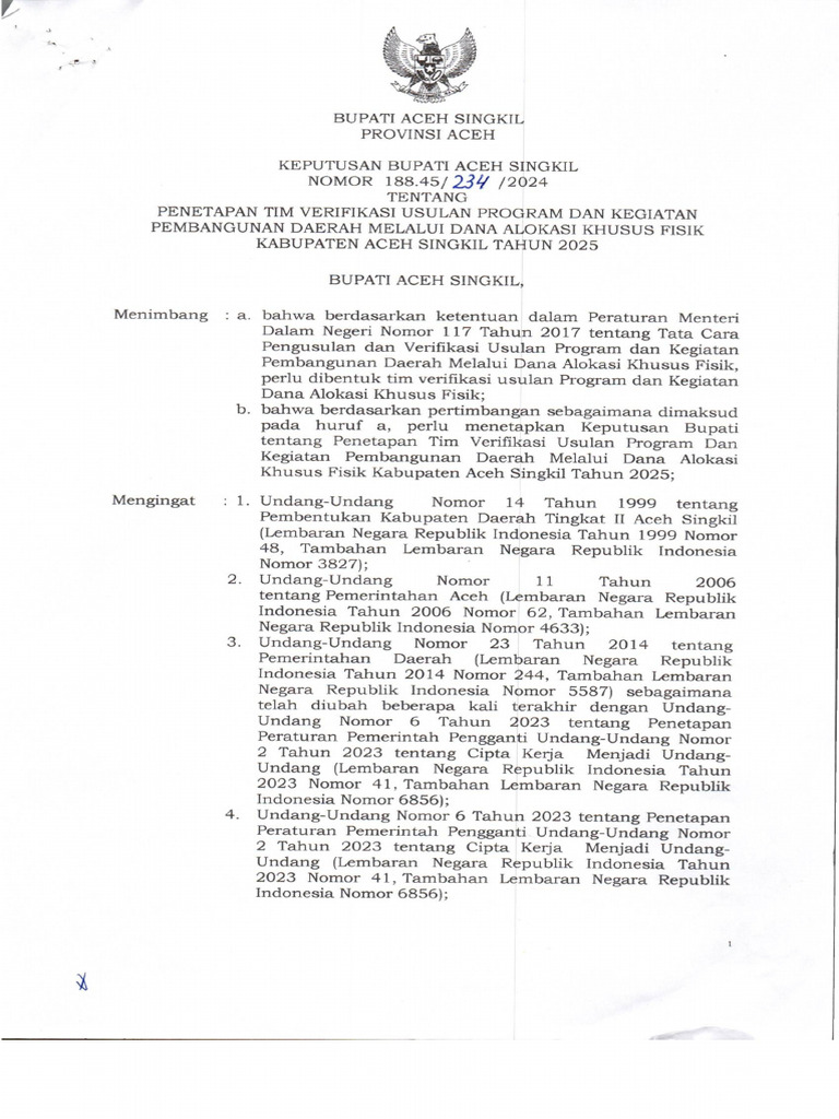 Uploads 5vg6 Dokumen Uu 2024 08 SK No 234 THN 2024 TTG Penetapan Tim Verifikasi Usulan Program ...