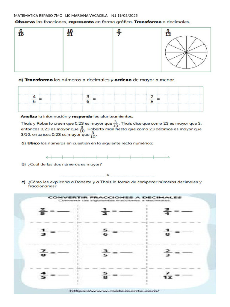 Matematica Repaso 7mo Lic Mariana Vacacela N1 19/05/2025 | PDF