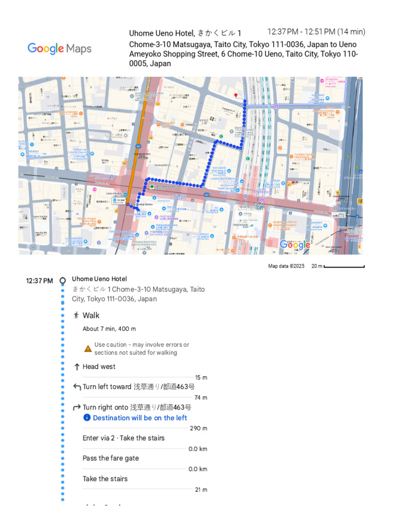 Uhome Ueno Hotel To Ueno Ameyoko Shopping Street - Google Maps | PDF ...