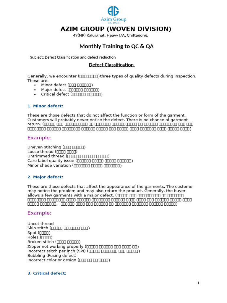Defect Classification and Defect Reduction (Lecture-1) | PDF