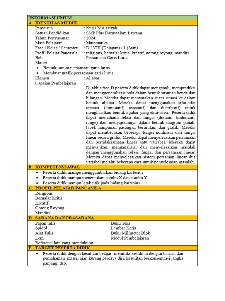 Modul Ajar PGL - Kelas 8 - Kumer | PDF