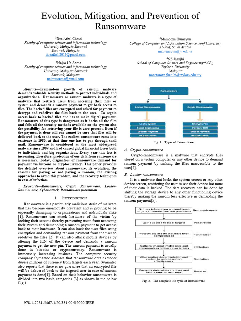 IEEE - Evolution Mitigation and Prevention of Ransomware | PDF | Ransomware | Malware