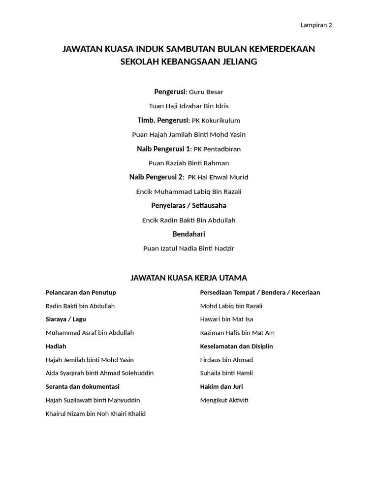 Jawatan Kuasa Induk Sambutan Bulan Kemerdekaan Sekolah Kebangsaan ...