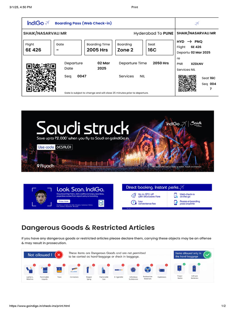 Indigo Flight 6E 426: Boarding Info | PDF | Aviation