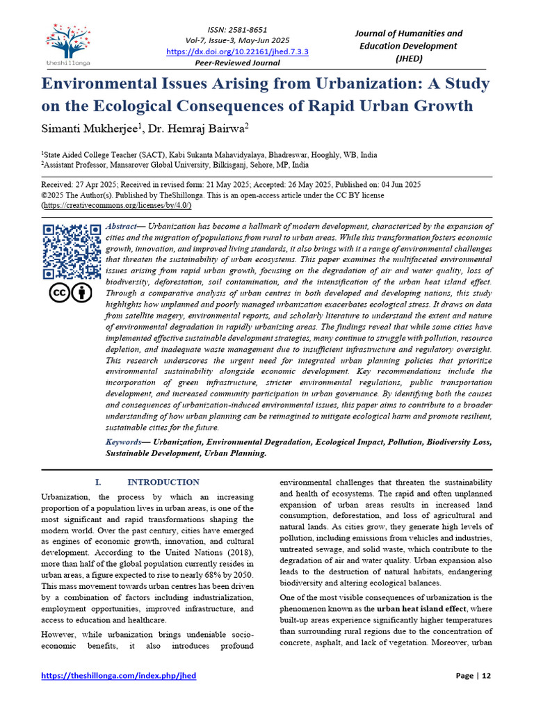 Environmental Issues Arising From Urbanization: A Study On The ...