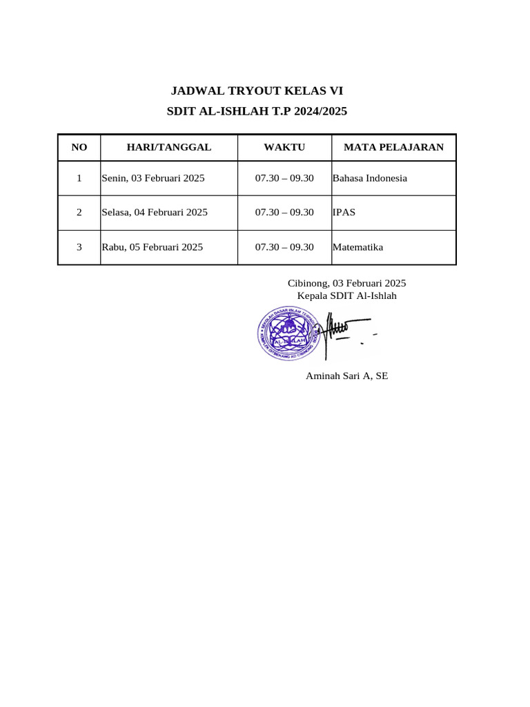 Jadwal Try Out | PDF