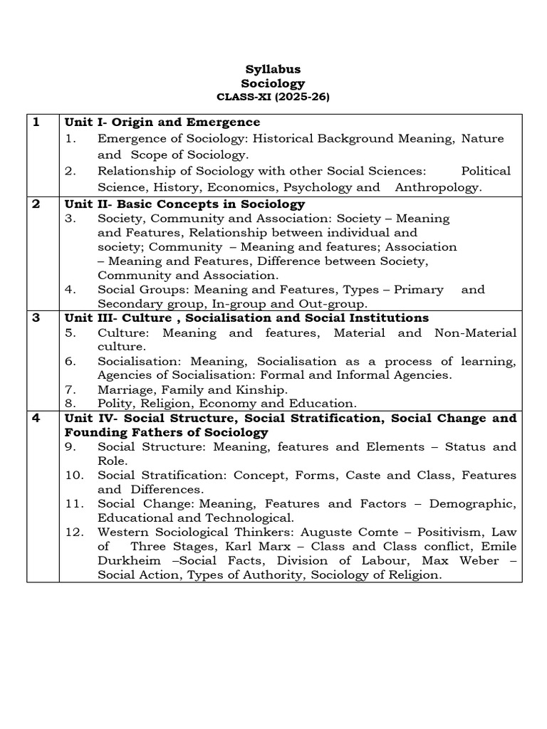 Syllabus XI Sociology 2025-2026 PDF | PDF