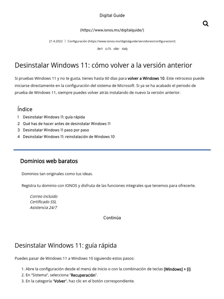 Desinstalar Windows 11 - Cómo Volver A Windows 10 - IONOS | PDF | Windows 10 | Microsoft Windows