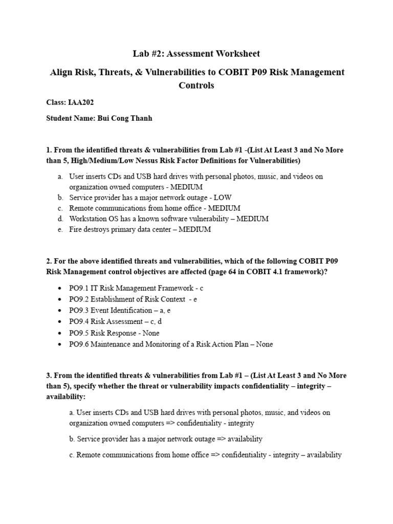 BuiCongThanh SE184348 IAA202 Lab 2 | PDF | Risk Management | Computer Security