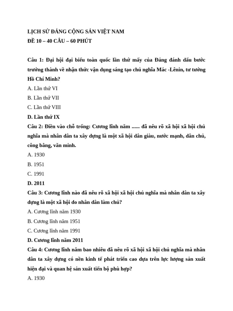 Đề 10 LSD 40 Câu 2024 | PDF