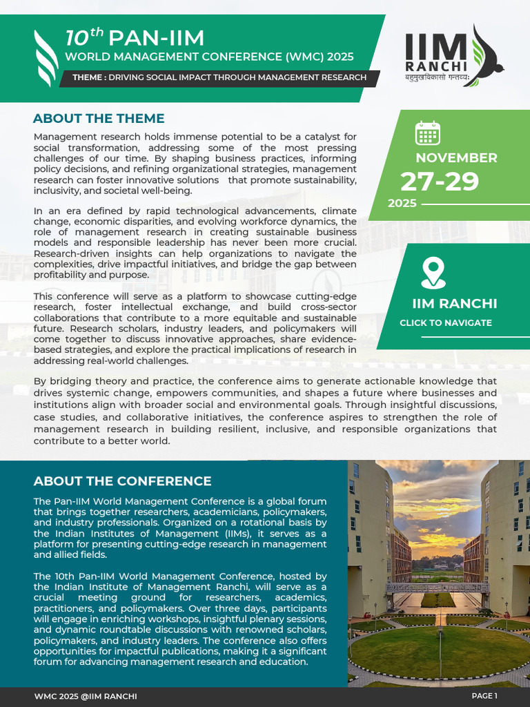 10th Pan-IIM WMC 2025 Brochure | PDF | Sustainability | Policy