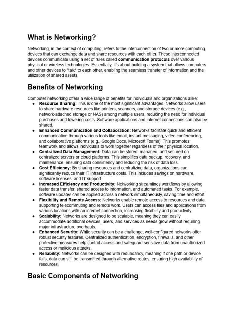 Define Networking. What Are The Benefits of Networ.. | PDF | Computer ...