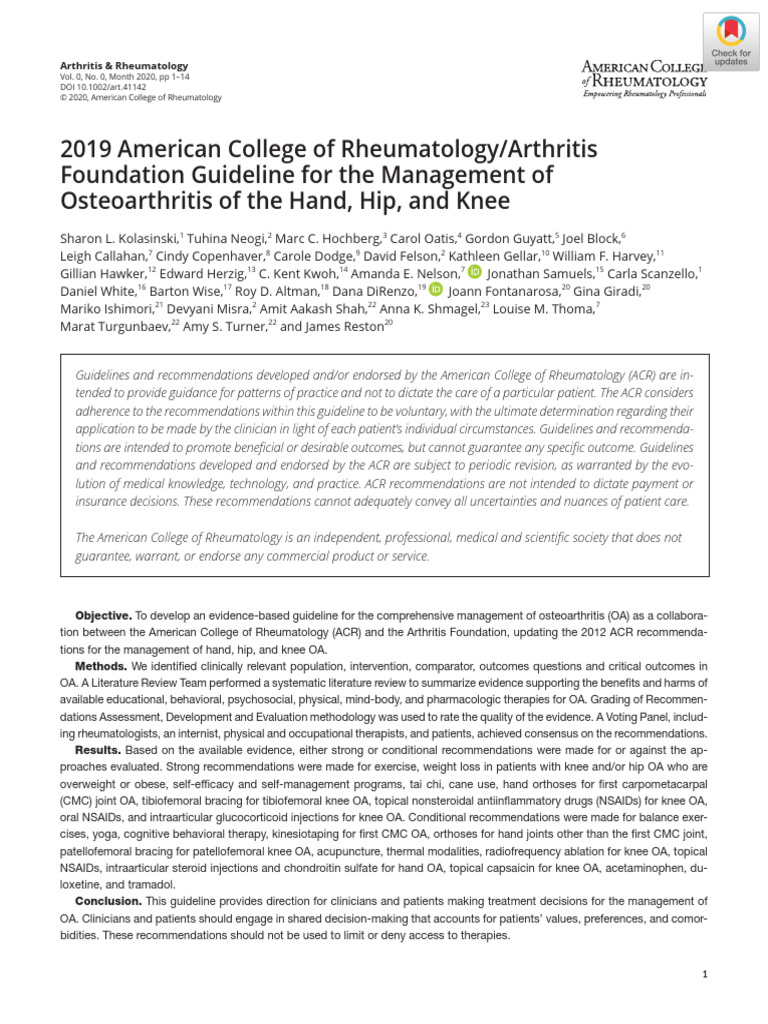 2019 American College of RheumatologyArthritis Foundation Guideline For ...