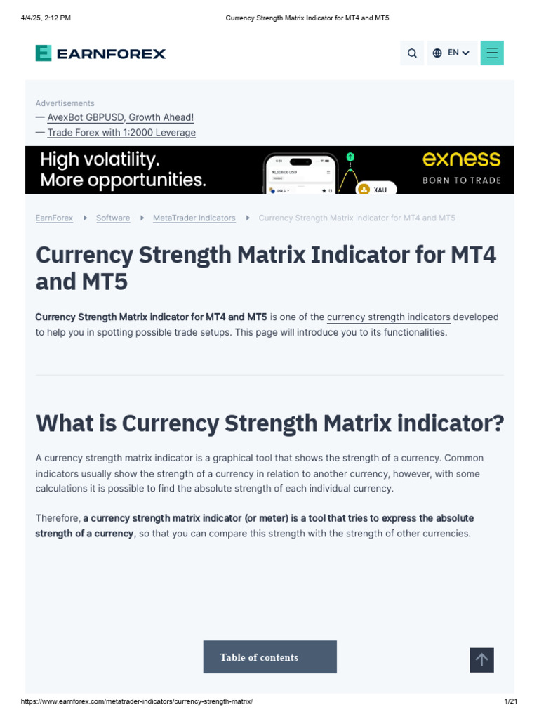 Currency Strength Matrix Indicator For MT4 and MT5 | PDF | Foreign ...