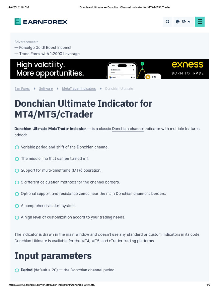 Donchian Ultimate - Donchian Channel Indicator For MT4 - MT5 - Ctrader | PDF | Foreign Exchange ...
