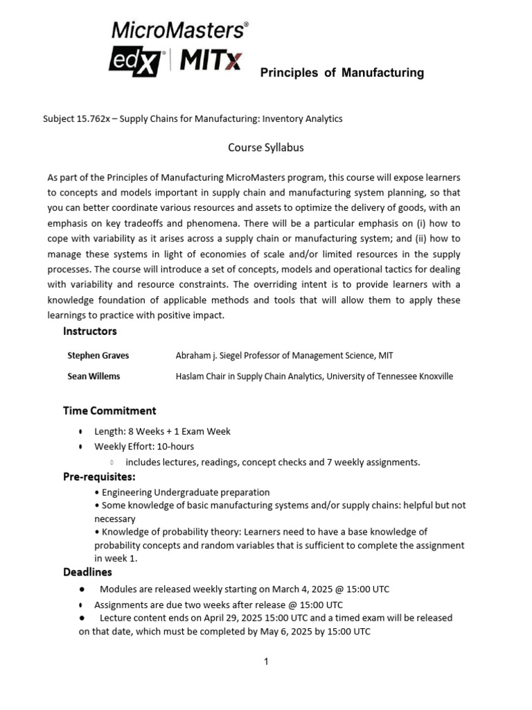 PoM 15.762x Course Syllabus SP2025 | PDF | Knowledge | Learning