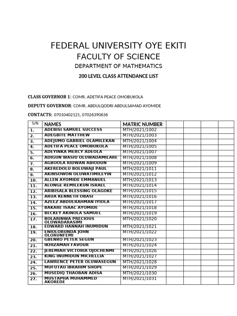 GST 203 Attendance List | PDF