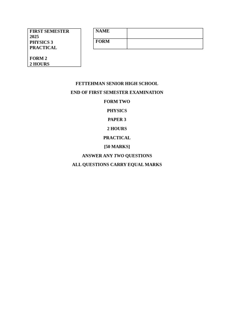 Physics Paper 3 F 2 2025 | PDF | Pendulum | Oscillation