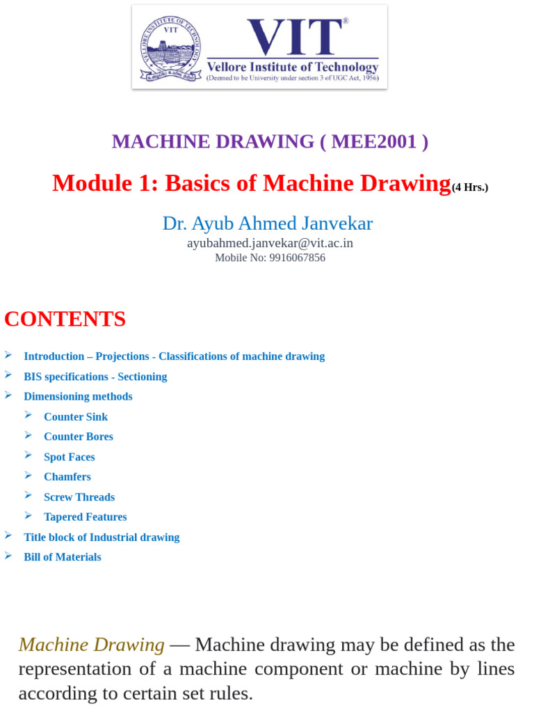 Module 1 Basics of Machine Drawing - Dr. Ayub | PDF