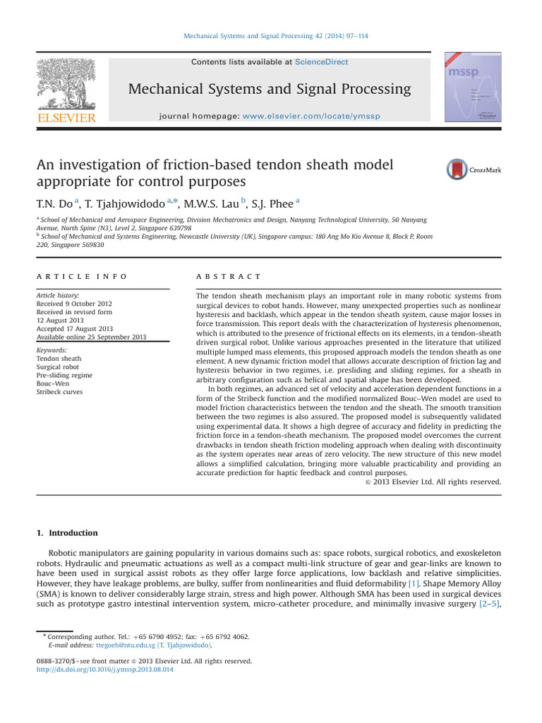 Friction Modeling in Tendon Sheath Systems | PDF | Friction | Force