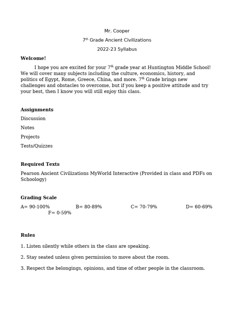 Ancient Civilizations Syllabus | PDF