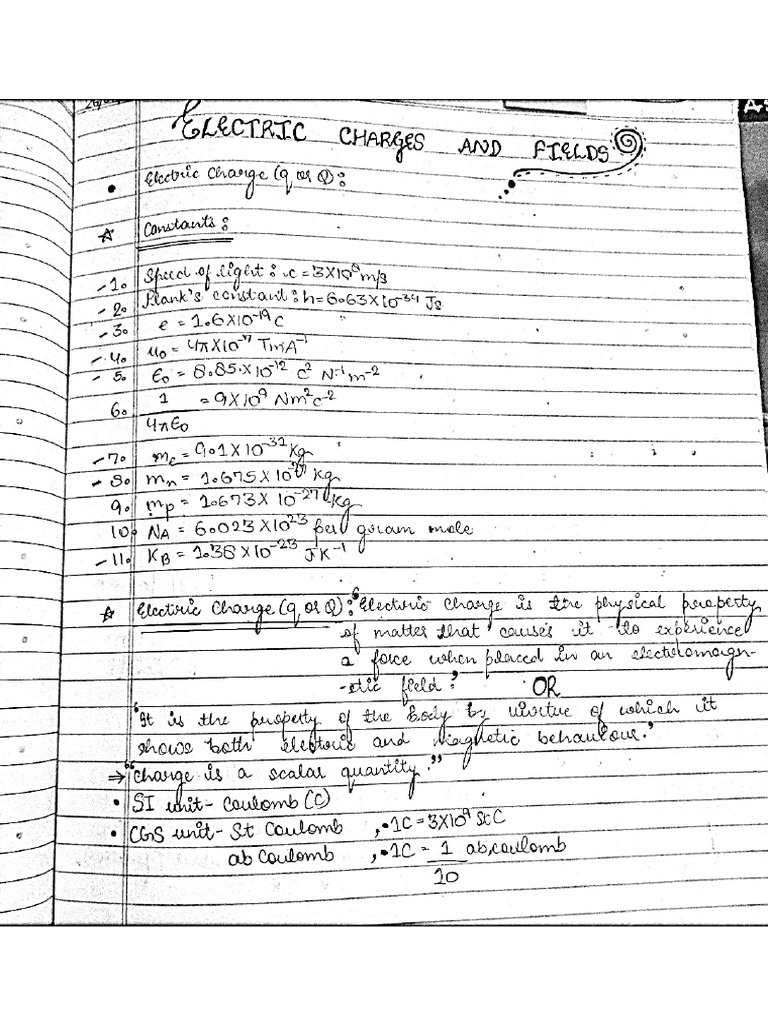 Class 12 Physics Chapter 1 Notes | PDF