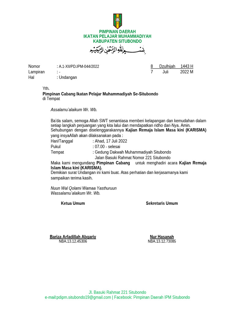 020 Undangan Karisma Cabang | PDF