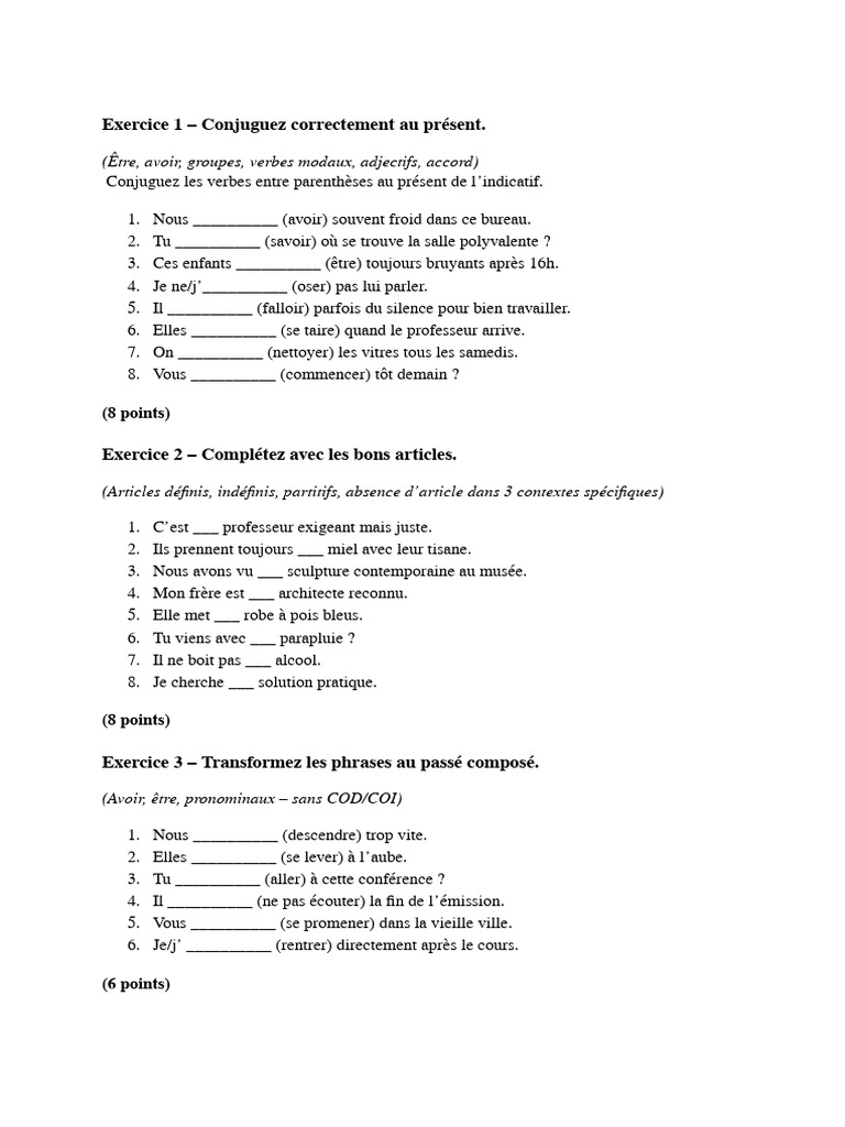 Test de Conjugaison et Grammaire Français | PDF | Grammaire | Linguistique
