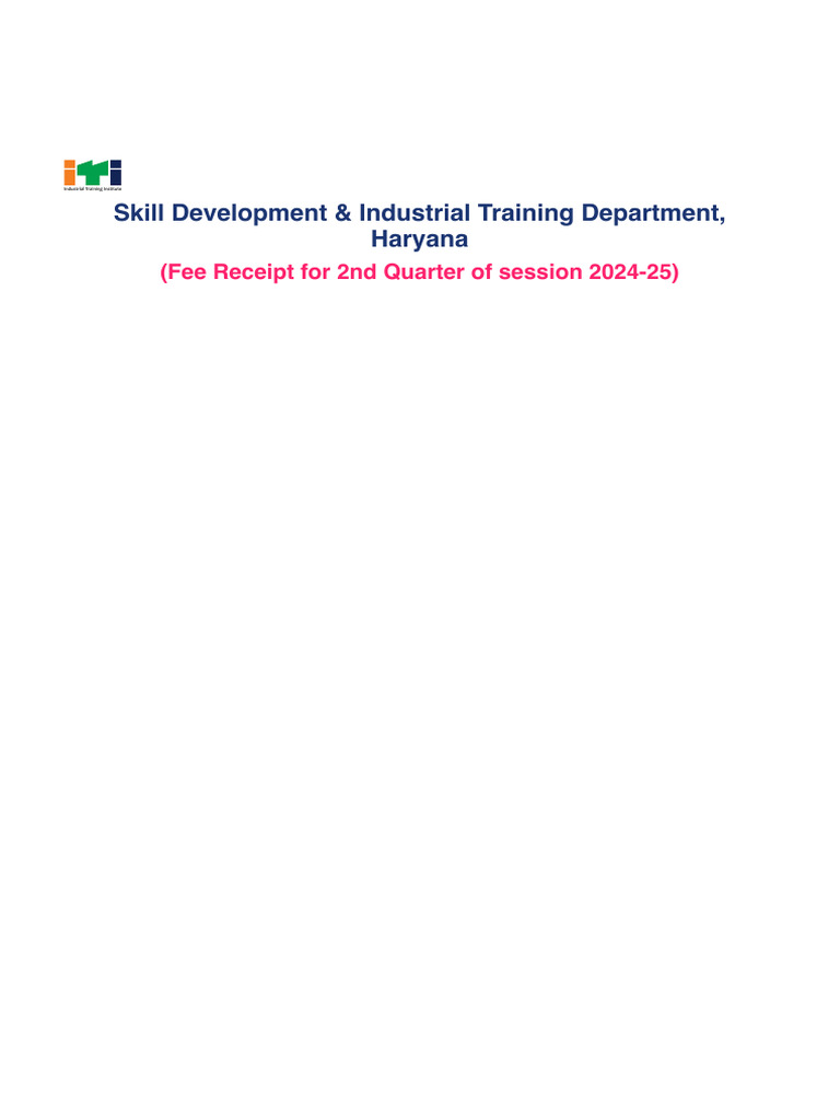 ITI 2nd Quarter Fee Receipt - Haryana | PDF