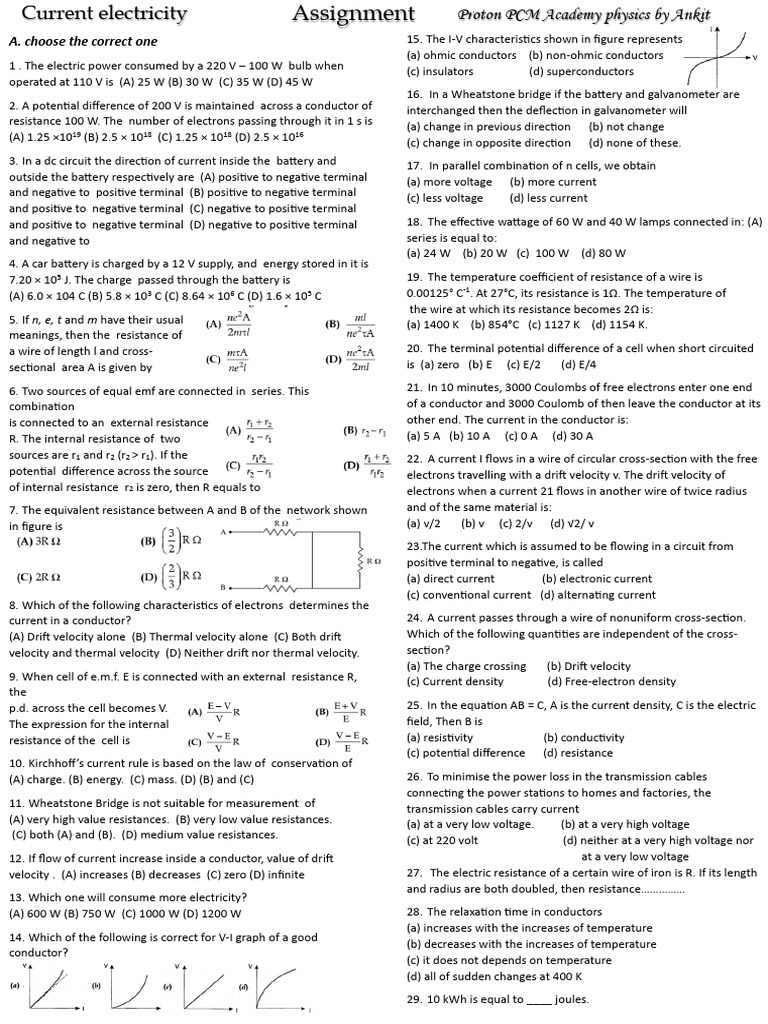 3.current Electricity Assignment | PDF | Electrical Resistivity And Conductivity | Electric Current