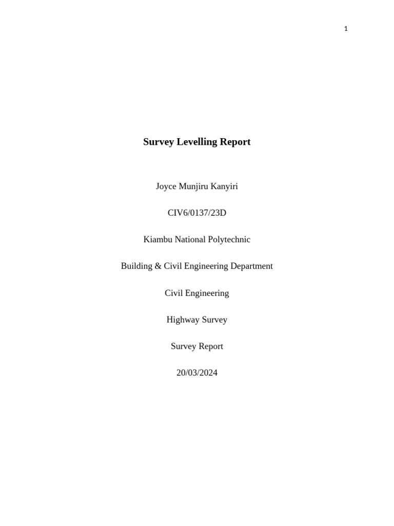 Survey Levelling Report 001 | PDF | Surveying | Geographical Technology