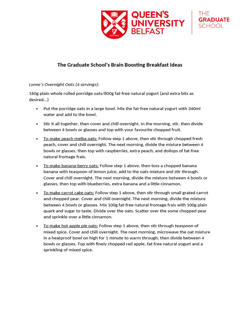 Brain Boosting Breakfasts | PDF | Cuisine | European Cuisine