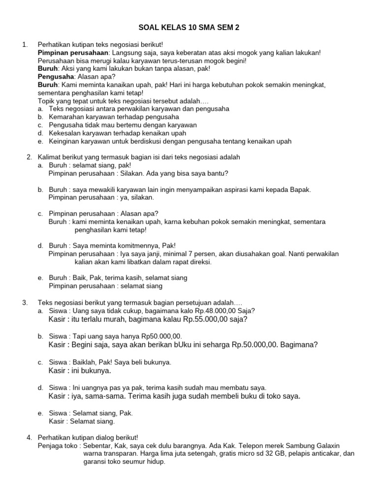 Soal Kelas 10 Sma Sem 2 Bindo | PDF