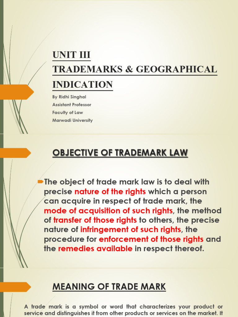 Unit III - Trademarks & Gi | PDF | Trademark | Trademark Infringement